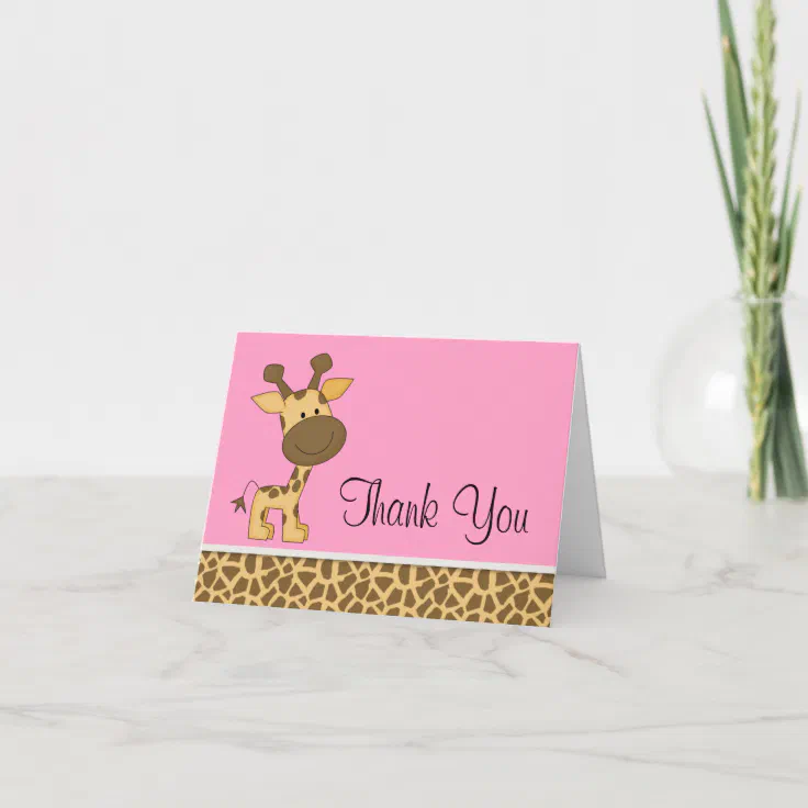 Cute Pink Giraffe Thank You Cards | Zazzle