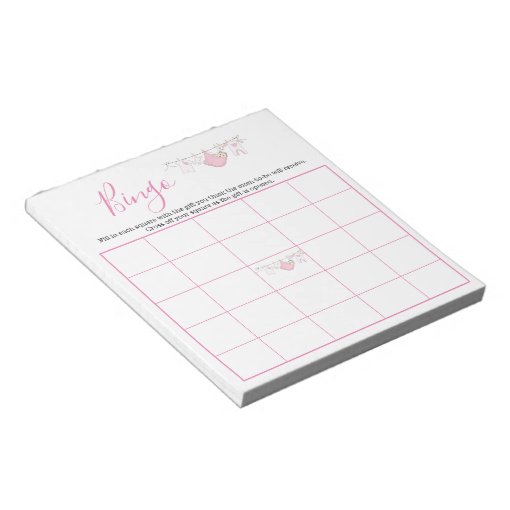 Cute Pink Girl Clothesline Baby Shower Bingo Game Notepad | Zazzle