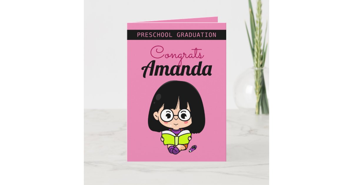 Cute Pink Girl Preschool Graduation Card | Zazzle