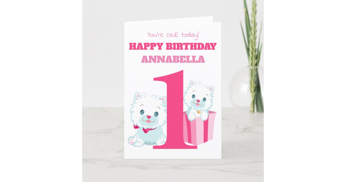 Cute Pink Girls First Birthday Card | Zazzle