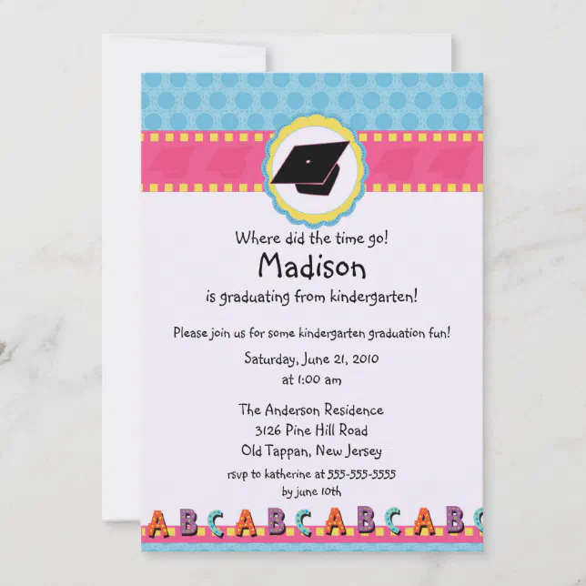 CUTE Pink Girls Kindergarten Graduation Invitation | Zazzle
