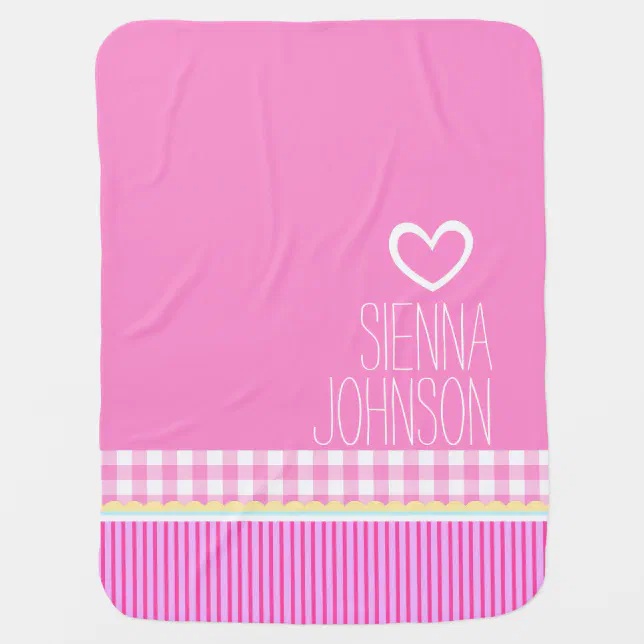 Cute pink girls named white heart baby blanket | Zazzle