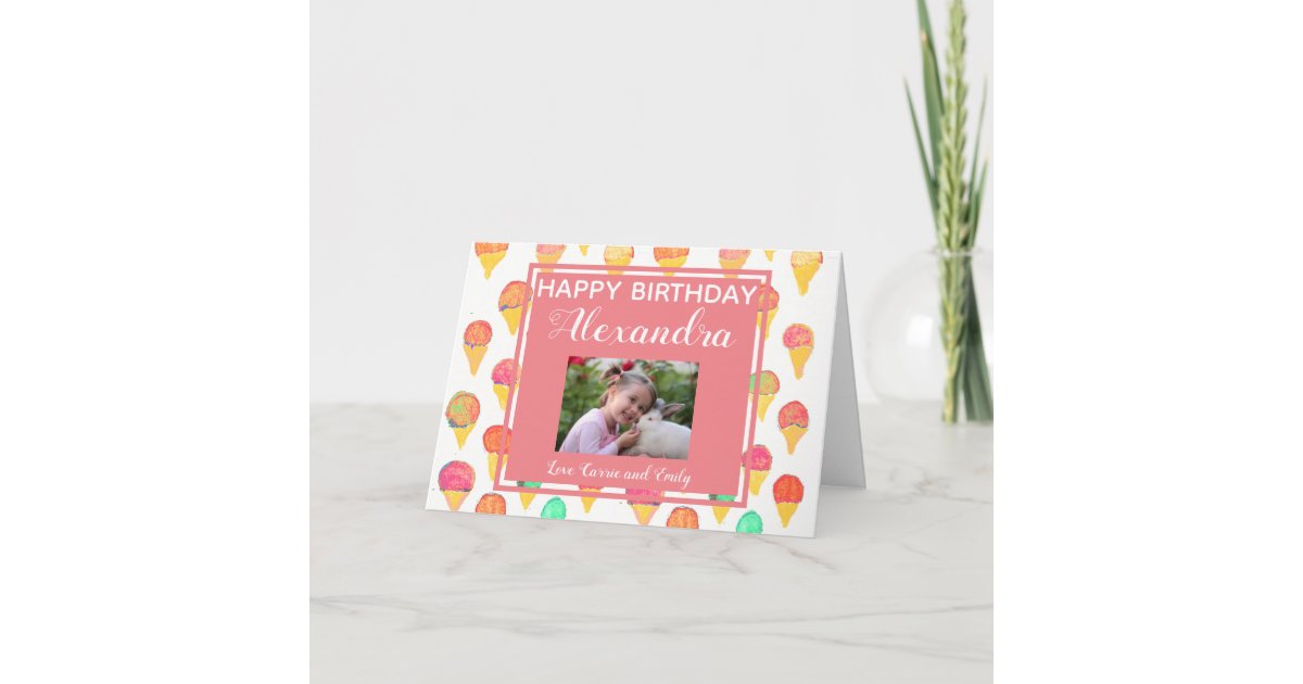 Cute Pink Girly Watercolor Photo Girl's Birthday Card | Zazzle.com