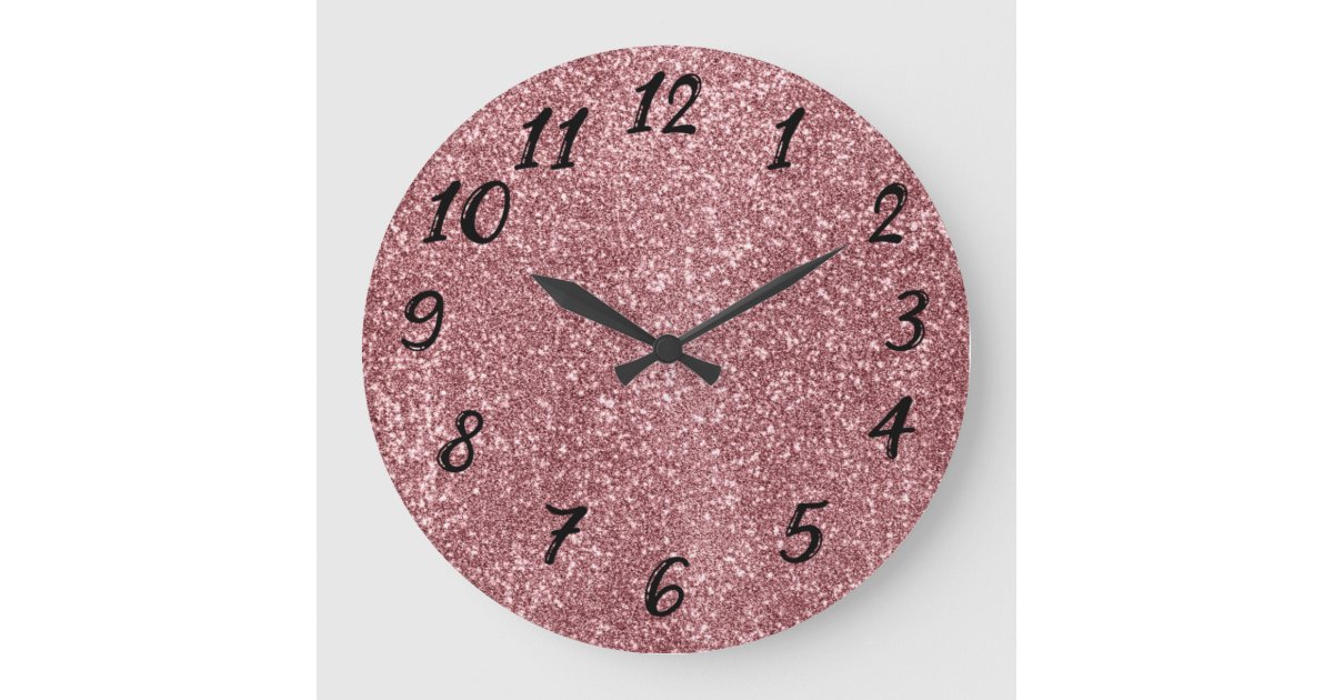 Cute pink glitter large clock | Zazzle