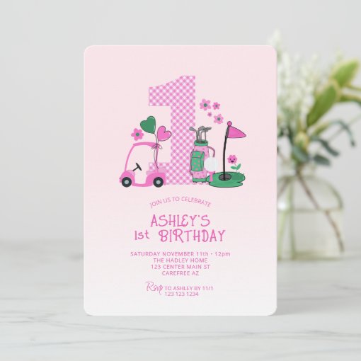Cute Pink Golf 1st Birthday Invitation | Zazzle