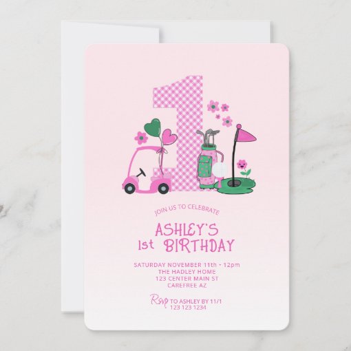 Cute Pink Golf 1st Birthday Invitation | Zazzle