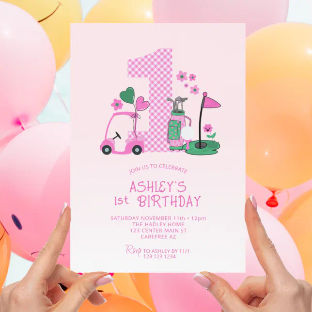 Cute Pink Golf 1st Birthday Invitation | Zazzle