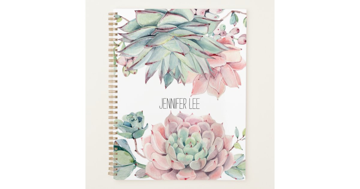 Cute pink green succulent planner | Zazzle