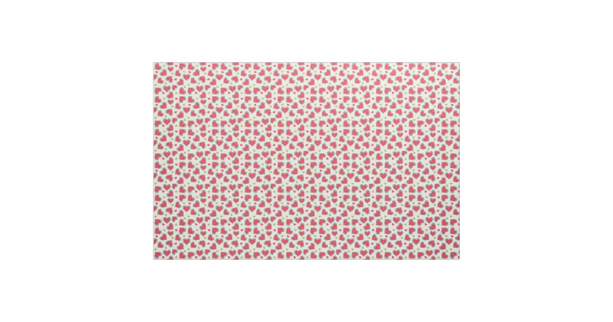 Cute Pink Green Watermelon Hearts Girly Pattern Fabric | Zazzle