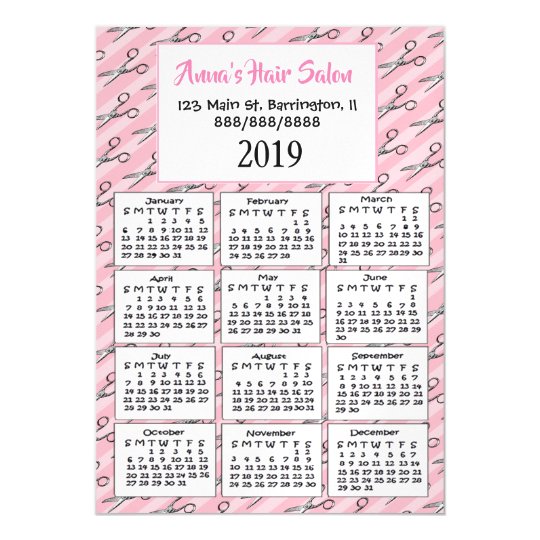 Cute Pink Hair Salon Business Mini 2019 Calendar Magnetic Invitation ...