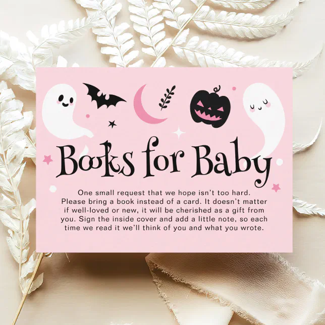 Cute Pink Halloween Baby Shower Books for Baby Enclosure Card | Zazzle
