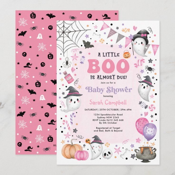 Cute Pink Halloween Ghost Girl Baby Shower Invitation | Zazzle