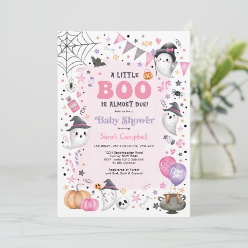 Cute Pink Halloween Ghost Girl Baby Shower Invitation | Zazzle