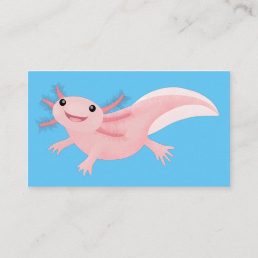 Cute pink happy axolotl business card | Zazzle