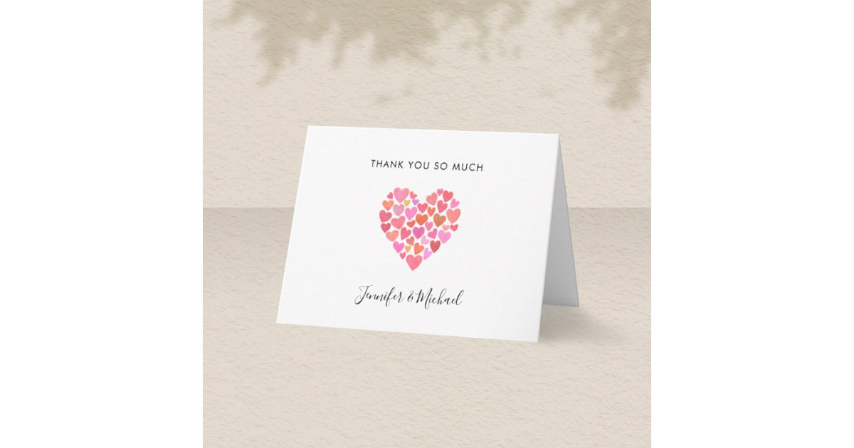 Cute Pink Heart Custom Thank You Note Card | Zazzle