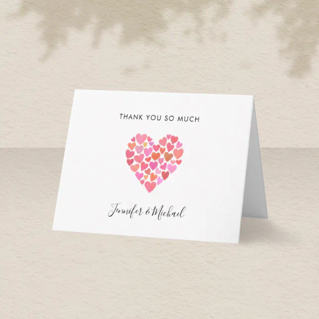 Cute Pink Heart Custom Thank You Note Card | Zazzle