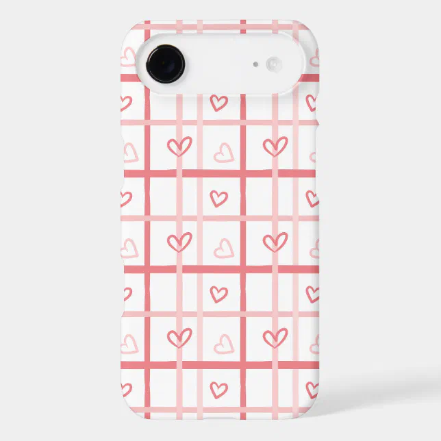 Cute Pink Heart Grid Pattern iPhone Case | Zazzle