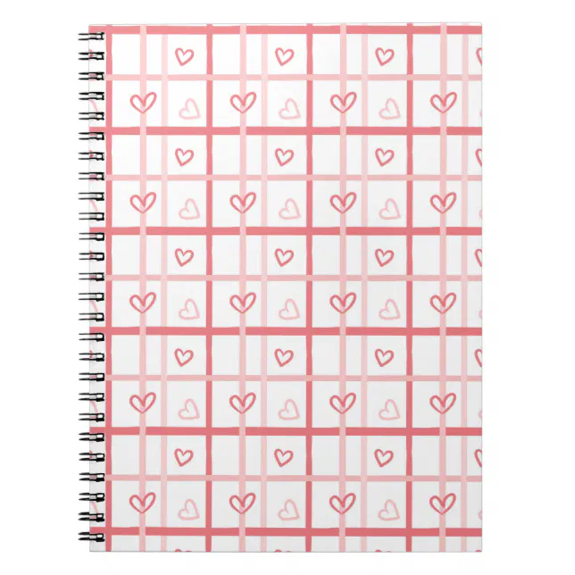 Cute Pink Heart Grid Pattern Notebook | Zazzle