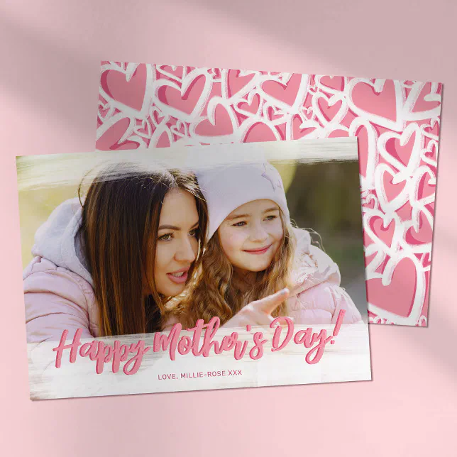 Cute Pink Heart Photo Mothers Day Card | Zazzle