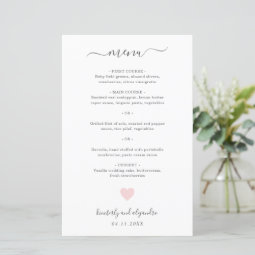 Cute Pink Heart Simple Wedding Menu | Zazzle