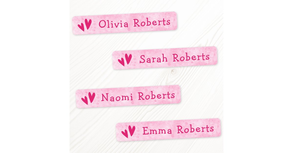 Cute pink hearts and text girly fabric clothing labels | Zazzle