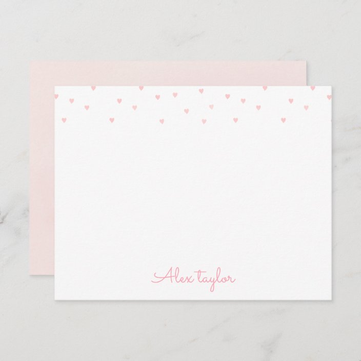 Cute pink hearts girly Personalized Stationery Note Card | Zazzle