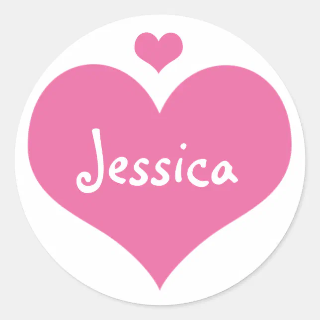 Cute Pink Hearts Personalized Girly Name Classic Round Sticker | Zazzle