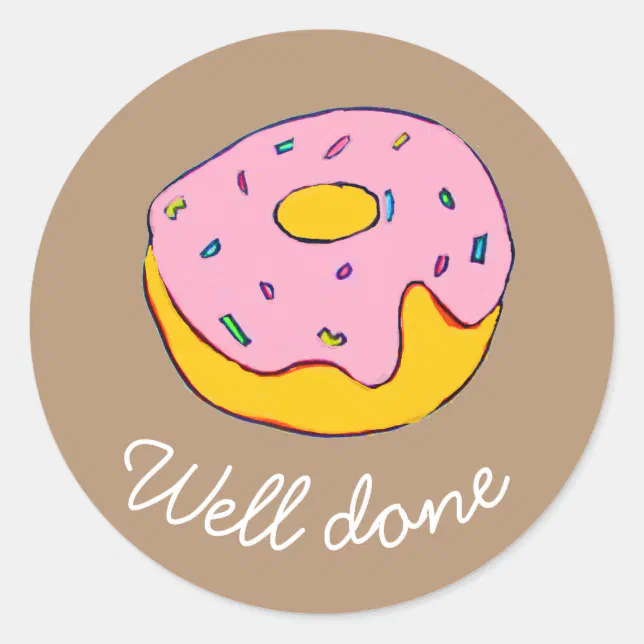Cute pink icing doughnut colorful food classic round sticker | Zazzle