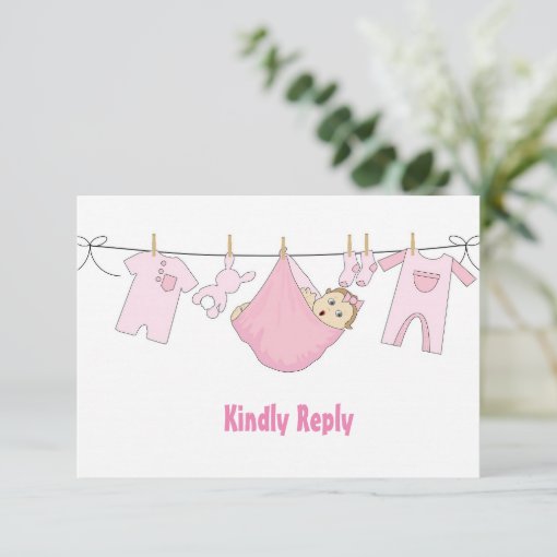 Cute Pink Illustration Baby Shower RSVP Card | Zazzle