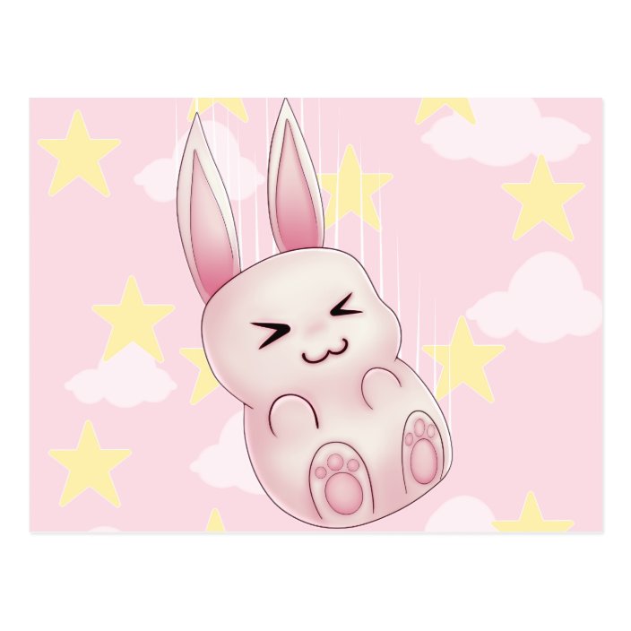 Cute pink Kawaii Bunny rabbit falling from stars Postcard | Zazzle.com