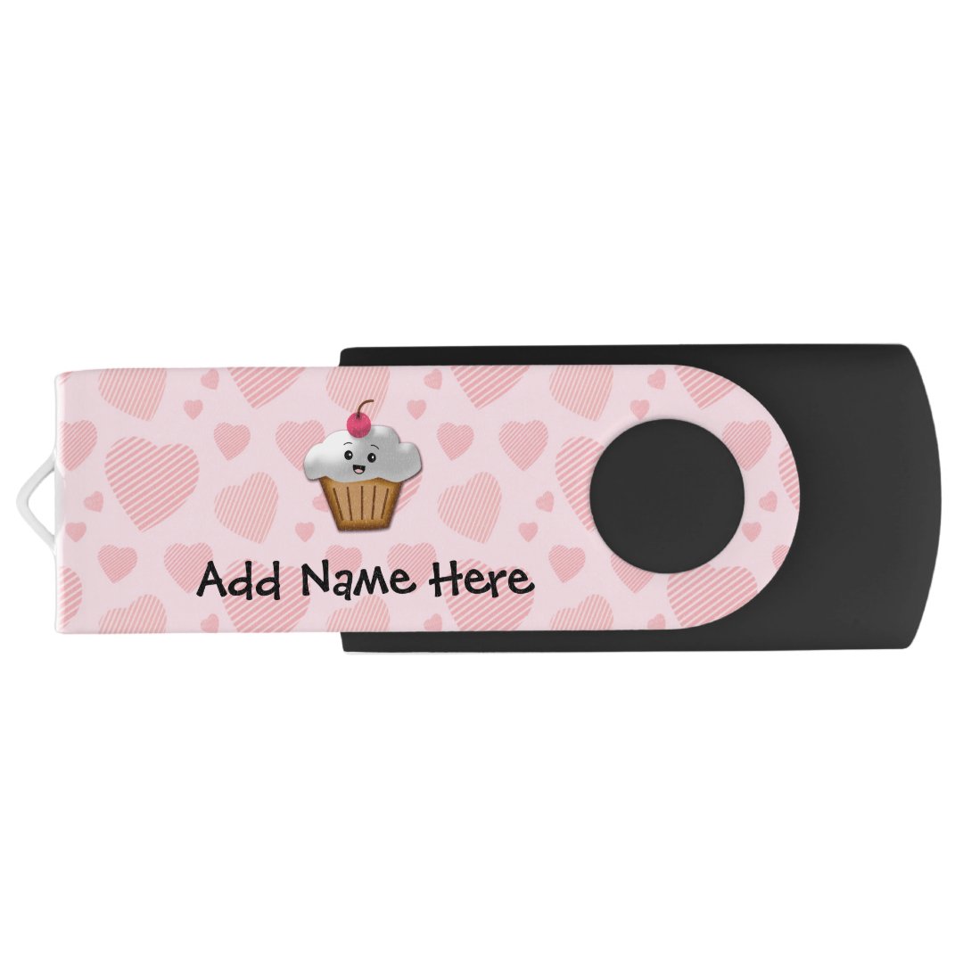 Cute Pink Kawaii Happy Face Cupcake Girls USB Flash Drive | Zazzle