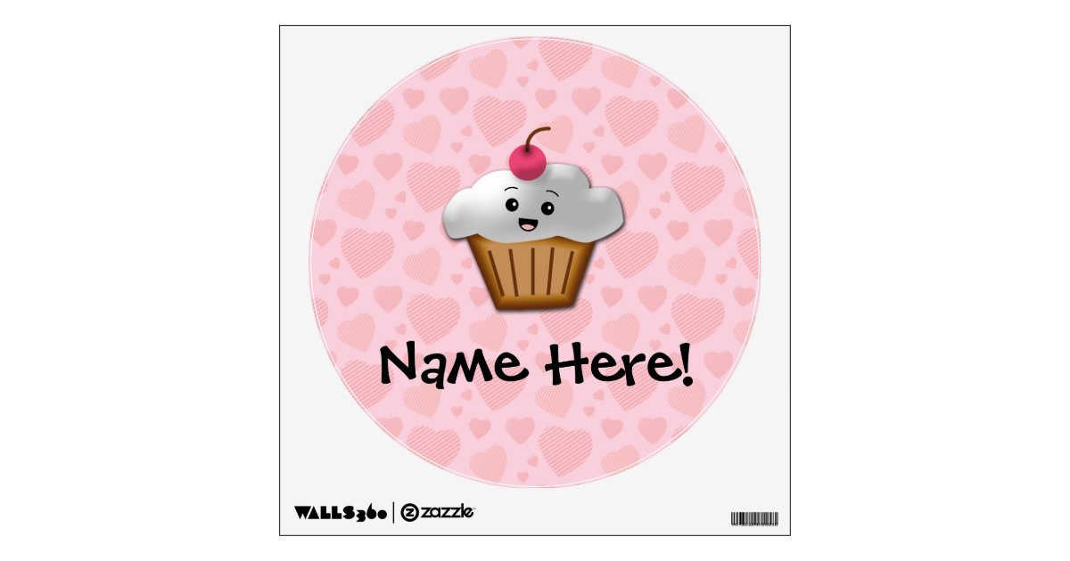 Cute Pink Kawaii Happy Face Cupcake Girls Wall Sticker | Zazzle