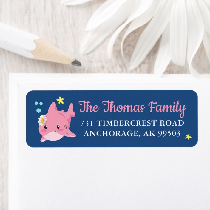 Cute Pink Kids Shark Under The Sea Return Address Label | Zazzle.com