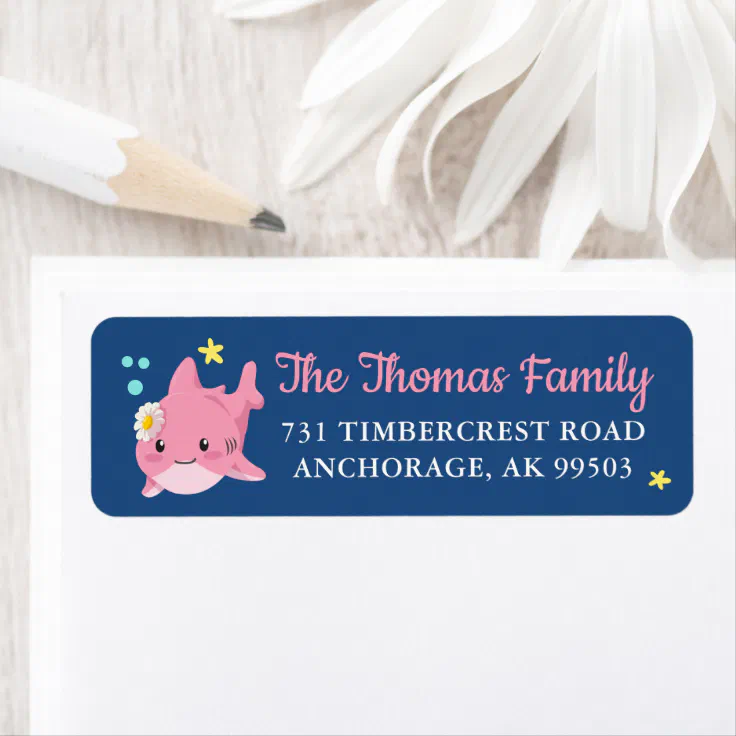 Cute Pink Kids Shark Under The Sea Return Address Label | Zazzle