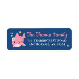 Cute Pink Kids Shark Under The Sea Return Address Label | Zazzle
