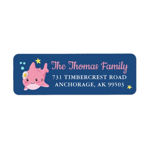 Cute Pink Kids Shark Under The Sea Return Address Label | Zazzle