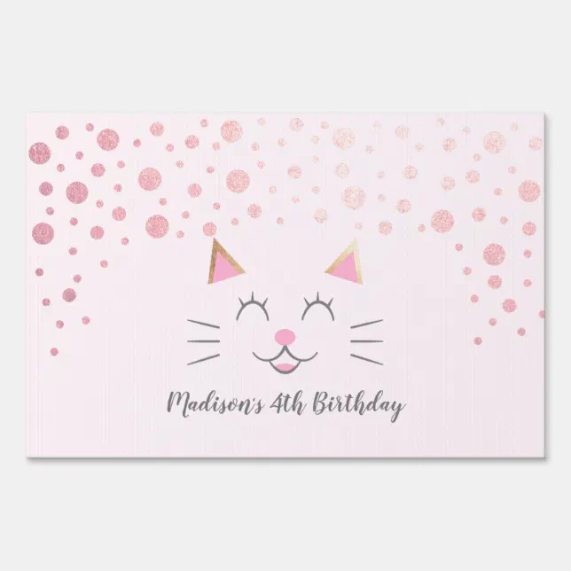 Cute Pink Kitty Cat Birthday Party Party Sign | Zazzle