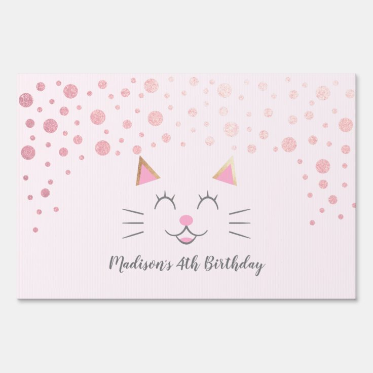 Cute Pink Kitty Cat Birthday Party Party Sign | Zazzle