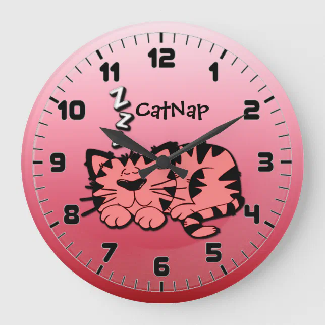 Cute Pink KItty Cat Nap Wall Clock | Zazzle