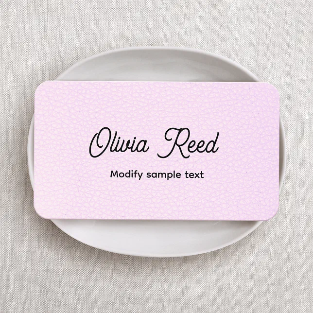 Cute Pink Leather Script Business Card | Zazzle