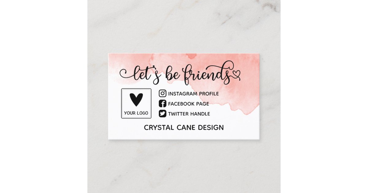 Cute Pink Let's Be Friends Social Media Logo Business Card | Zazzle