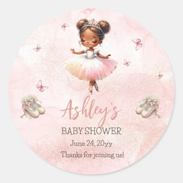 Cute Pink Little Ballerina Tutu Girl Baby Shower Classic Round Sticker ...