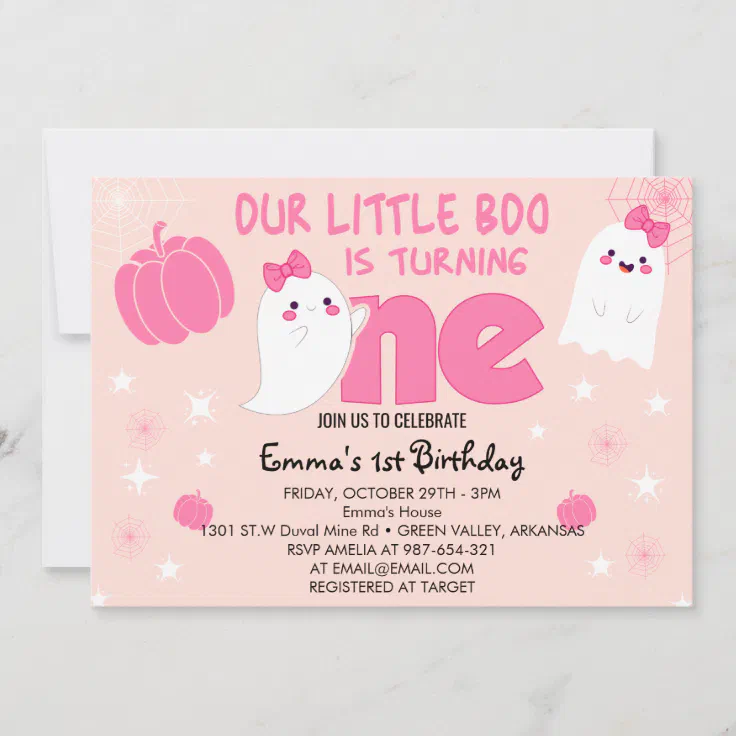 Cute Pink Little Boo Halloween First Birthday Invitation | Zazzle