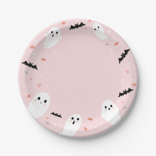 Cute Pink Little Boo Halloween Paper Plates | Zazzle
