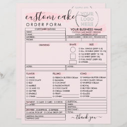 Cute Pink Logo Custom Best Bakery Cake Order Form | Zazzle