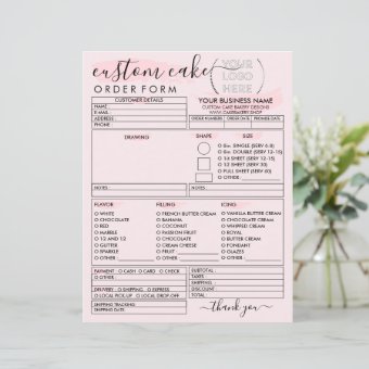Cute Pink Logo Custom Best Bakery Cake Order Form | Zazzle