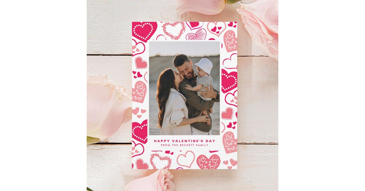 Cute Pink Love Hearts Photo Valentine's Day Holiday Card | Zazzle