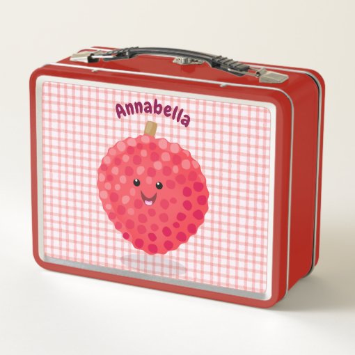 Cute pink lychee cartoon illustration metal lunch box | Zazzle