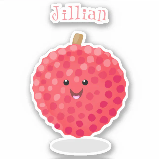 Cute pink lychee cartoon illustration sticker | Zazzle