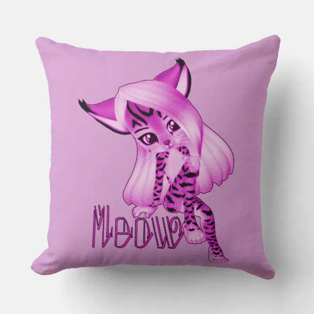 Cute Pink Meow Tiger Cat Throw Pillow | Zazzle